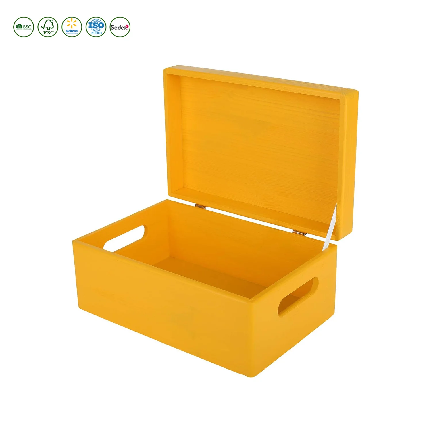 Large Yellow Office Organizer Wooden Storage Box with Hinged Lid ...