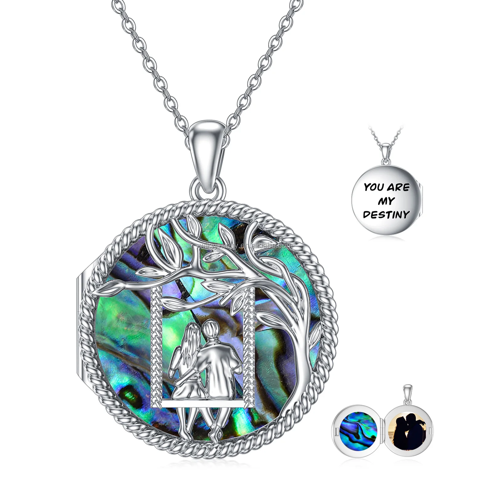 Mother Daughter Father Family Abalone Shell Sterling Silver Round ...