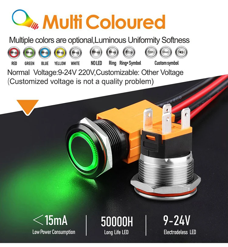 12 16 19 22mm Metal Momentary Or Latching Illuminated Push Button ...