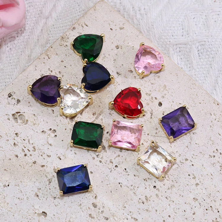 Cz8645 18k Gold Plated Cz Cubic Zirconia Pave Solitaire Heart Rectangle ...