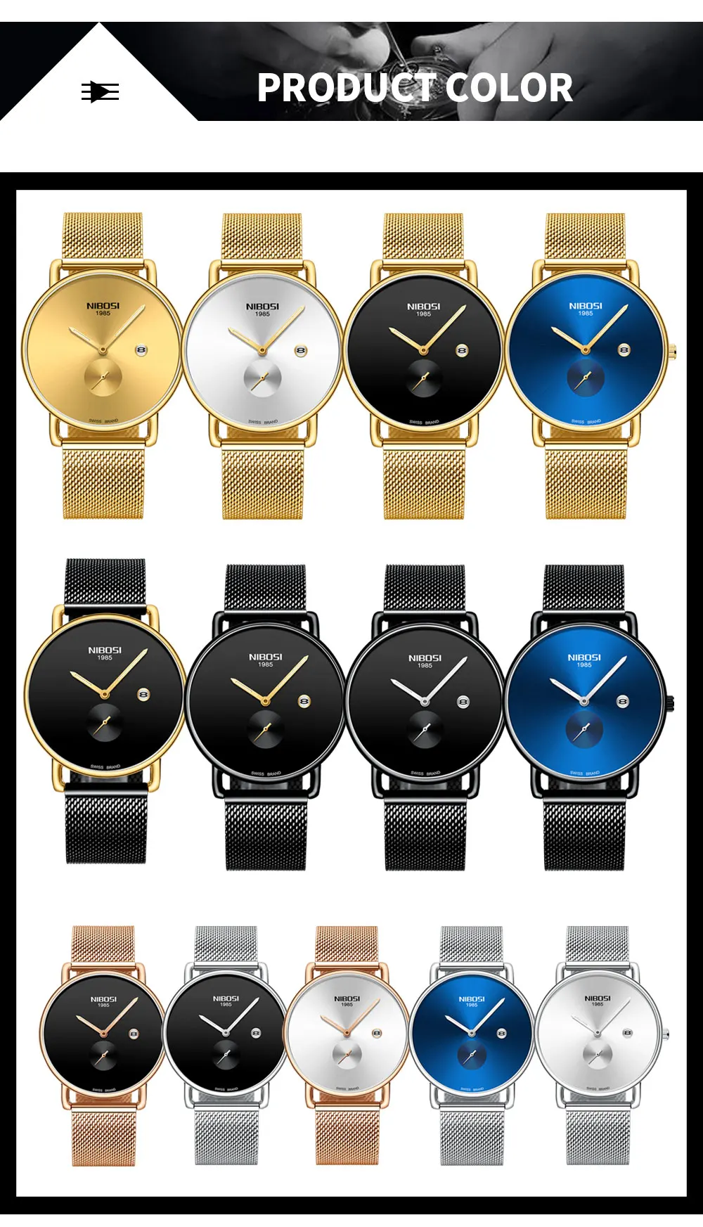 Nibosi Ultra Thin Men Watches Stainless Steel Buckle Quartz Goldlis ...