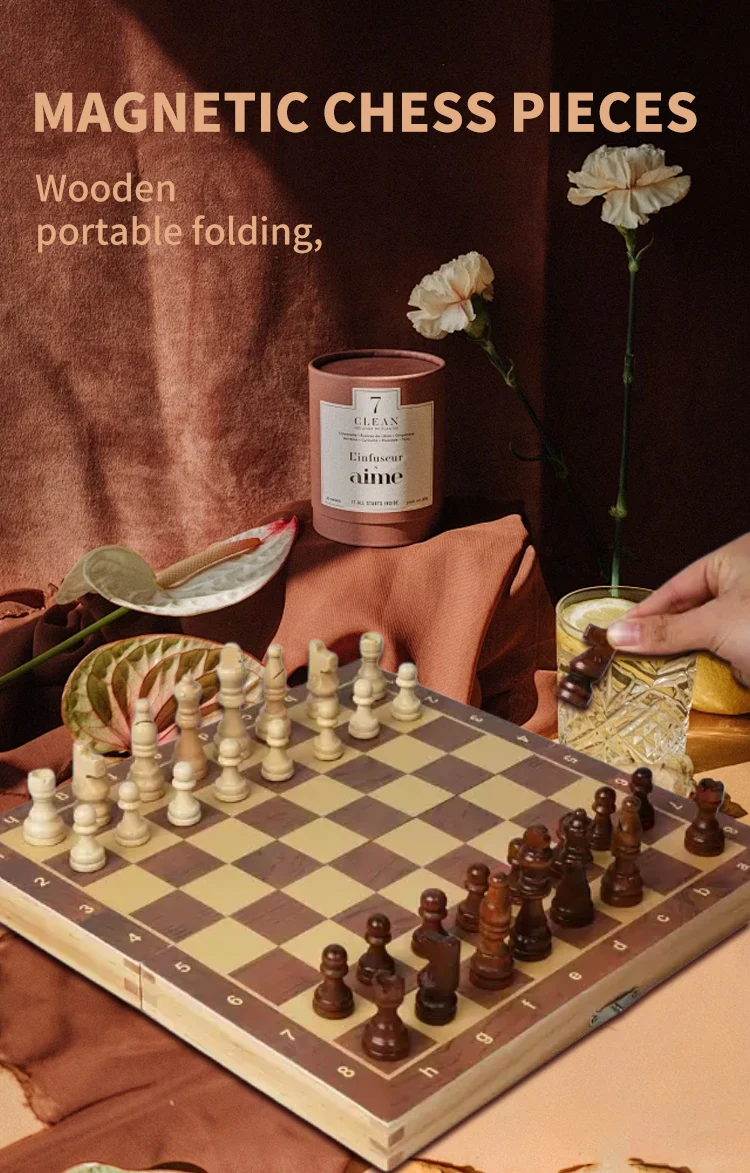 Magnetic Chess Board Set for Adults & Kids, 15" Wooden Folding Chess ...