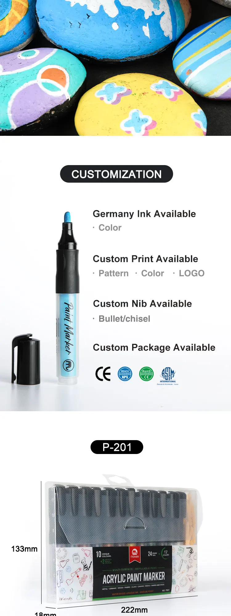 MOBEE P-201 12pcs/set Acrylic Paint Pens Writing Smoothly Refillable ...