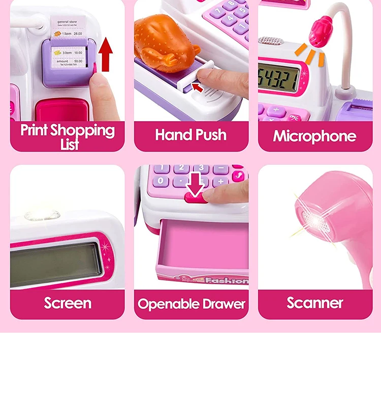 34pcs Pretend Cash Register Till Toy With Scanner Calculator For Kids ...