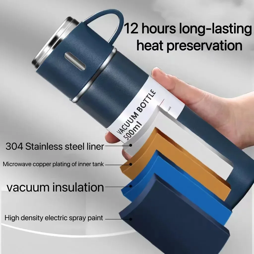 500ml 304 Stainless Steel Vacuum Flask Gift Set with There Lids Thermos ...