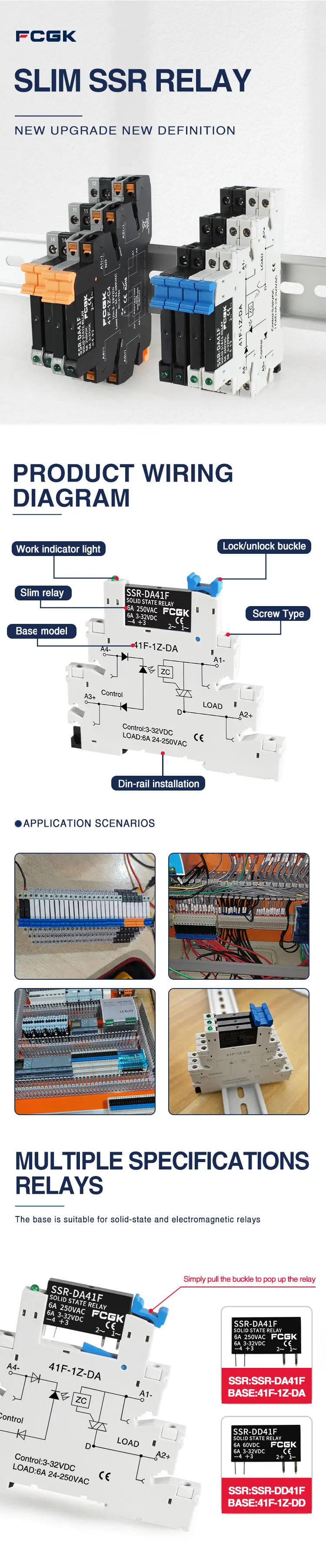 FCGK 280VAC Slim Solid State SSR Relay DC to AC 41F-1Z-DA C2