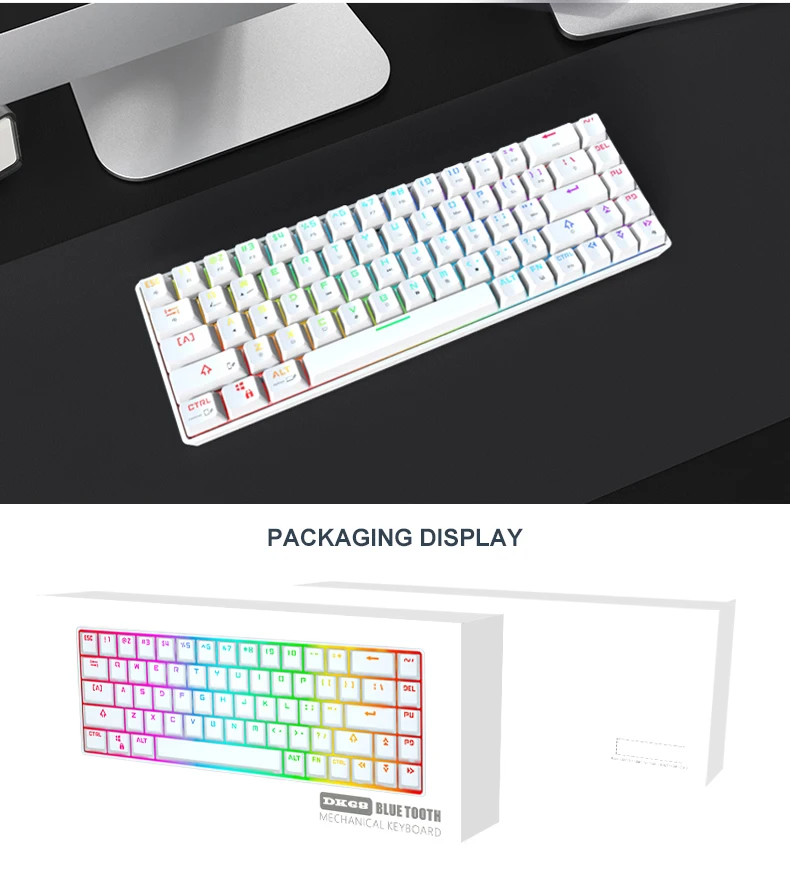 60% Keyboard 68 Keys Custom Keycap Blue Red Switch RGB Backlit Full-key ...