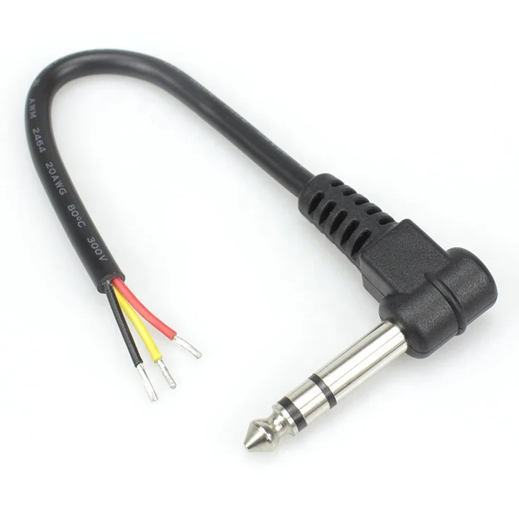 Black 1/4 Right Angle Ts To Open Wire Cord 6.35mm 90 Degree Male Jack ...