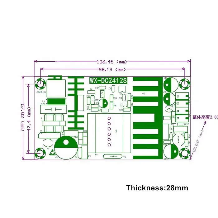100W Dual Output Switching Power Supply Board - 12V 8A, 5V 1A