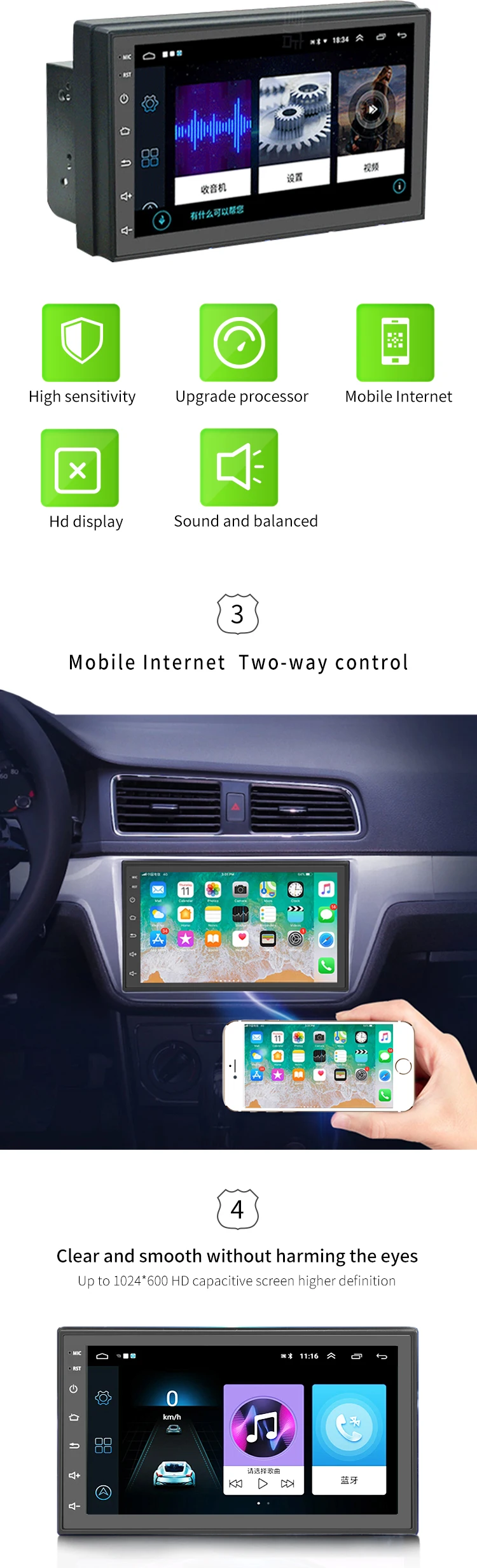 Universal 7 Inch Touch Screen Car Lcd Monitor - Android 10/11/12, Gps ...