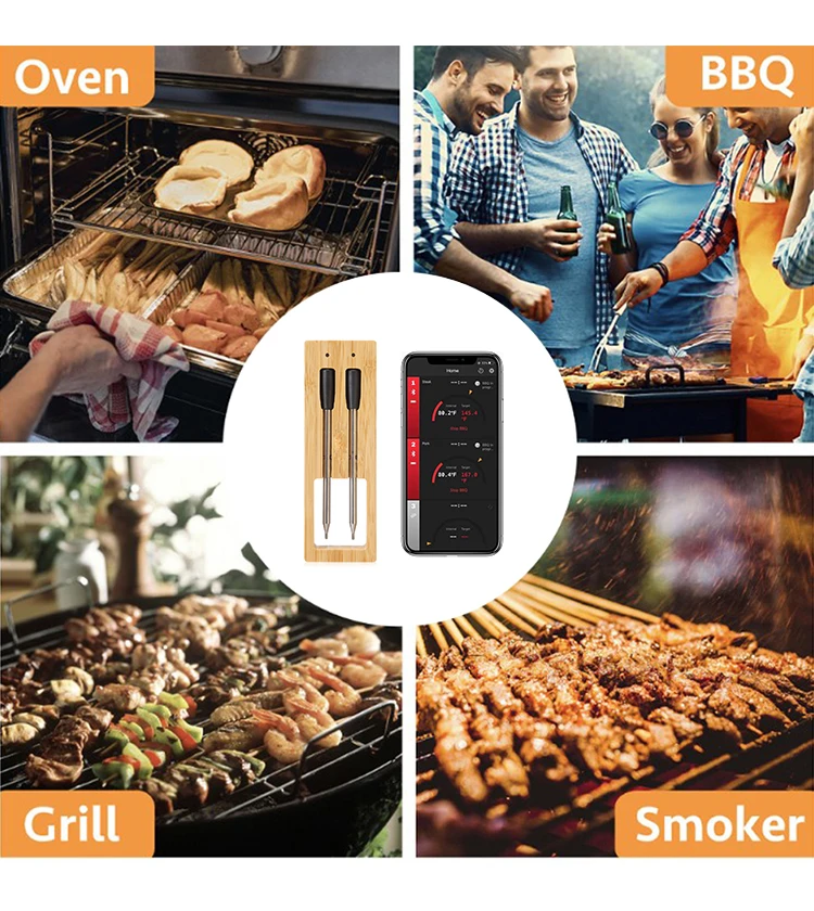 50m Long Range Remote Smart Meat Thermometer Wireless Smart Meat ...