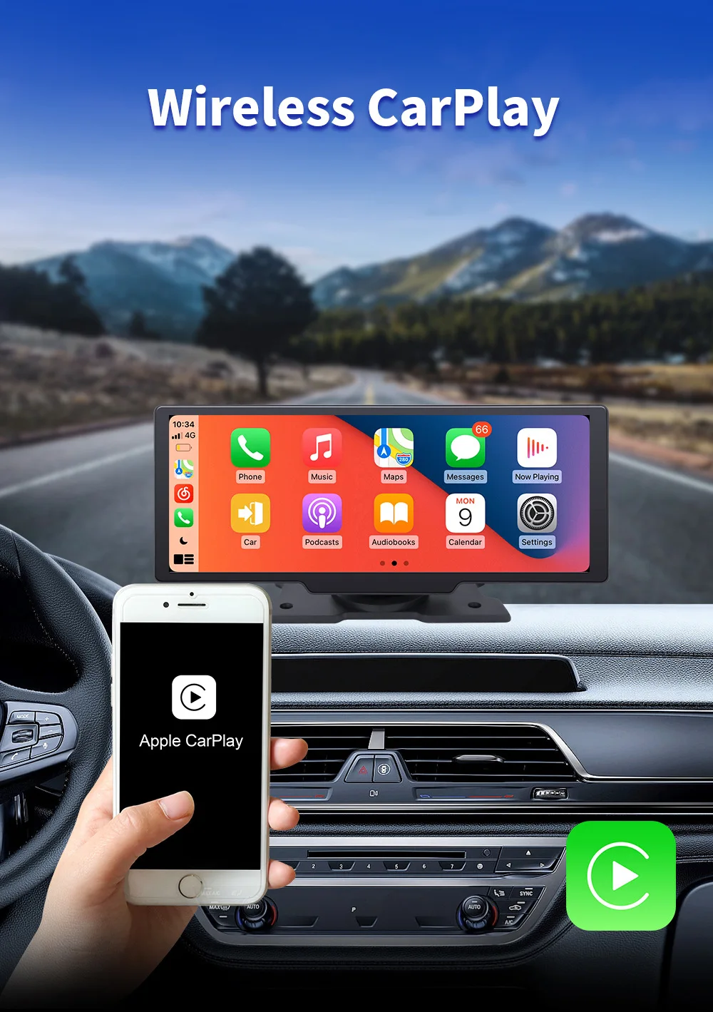 Portable Wireless Carplay Screen - 10.26 Inch & Android Auto