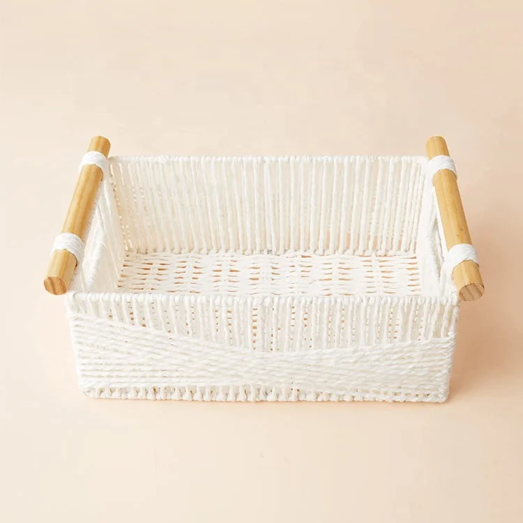 Living Room Decorative Recyclable White Paper Rope Hand Woven Basket ...