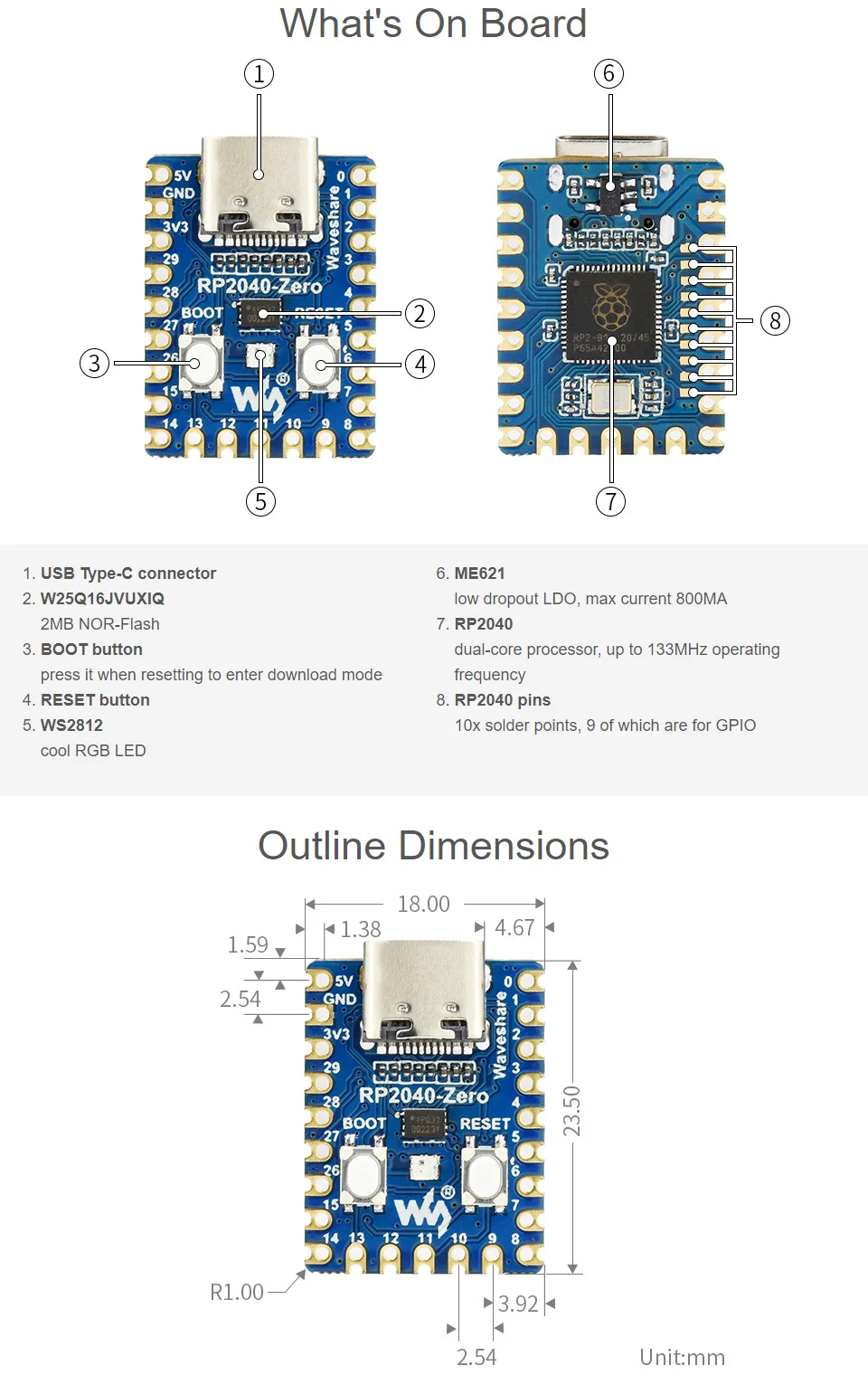 Rp2040-zero,A Pico-like Mcu Board Based On Raspberry Pi Mcu Rp2040,Mini ...