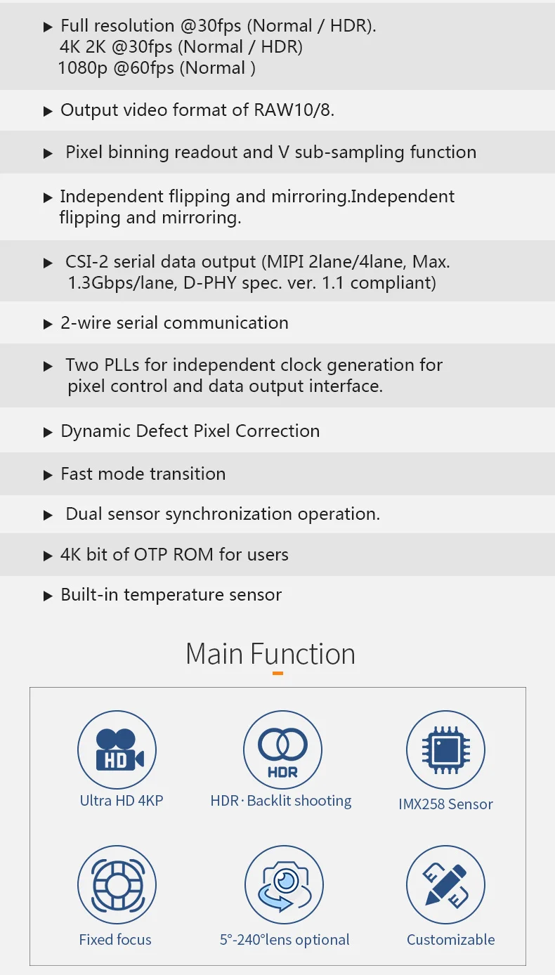 4k 13mp Imx258 Cmos Sensor Hdr Auto Focus Fixed Focus Mipi Camera ...