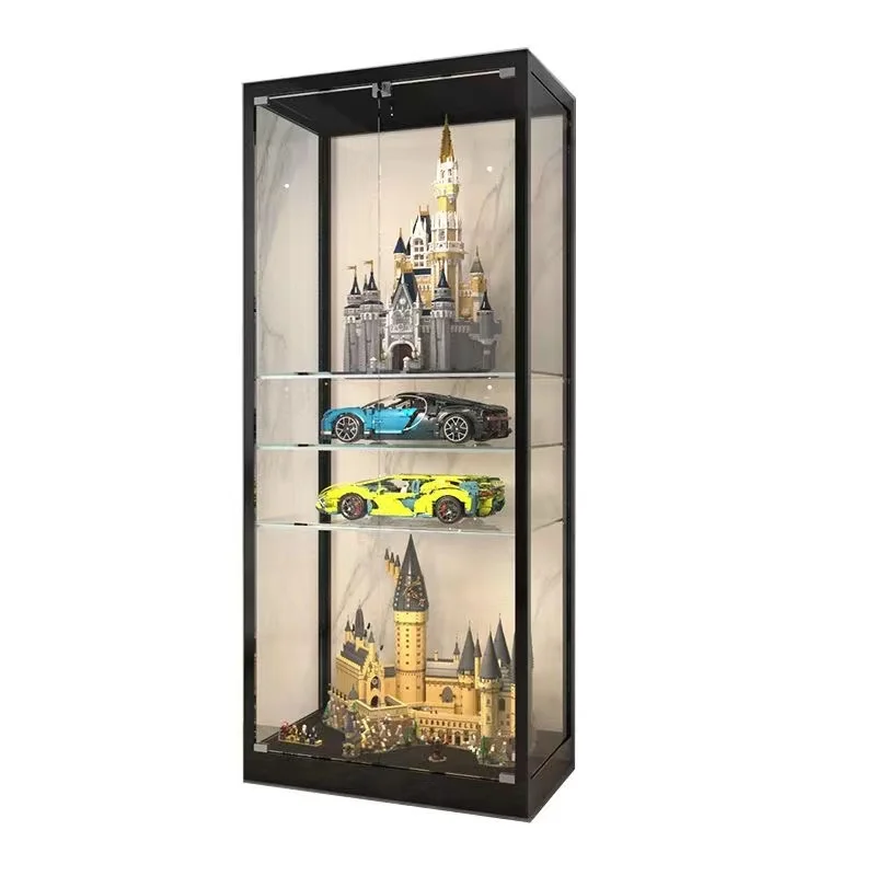 Lighted All Glass Retail Display Case with Shelves & Storage