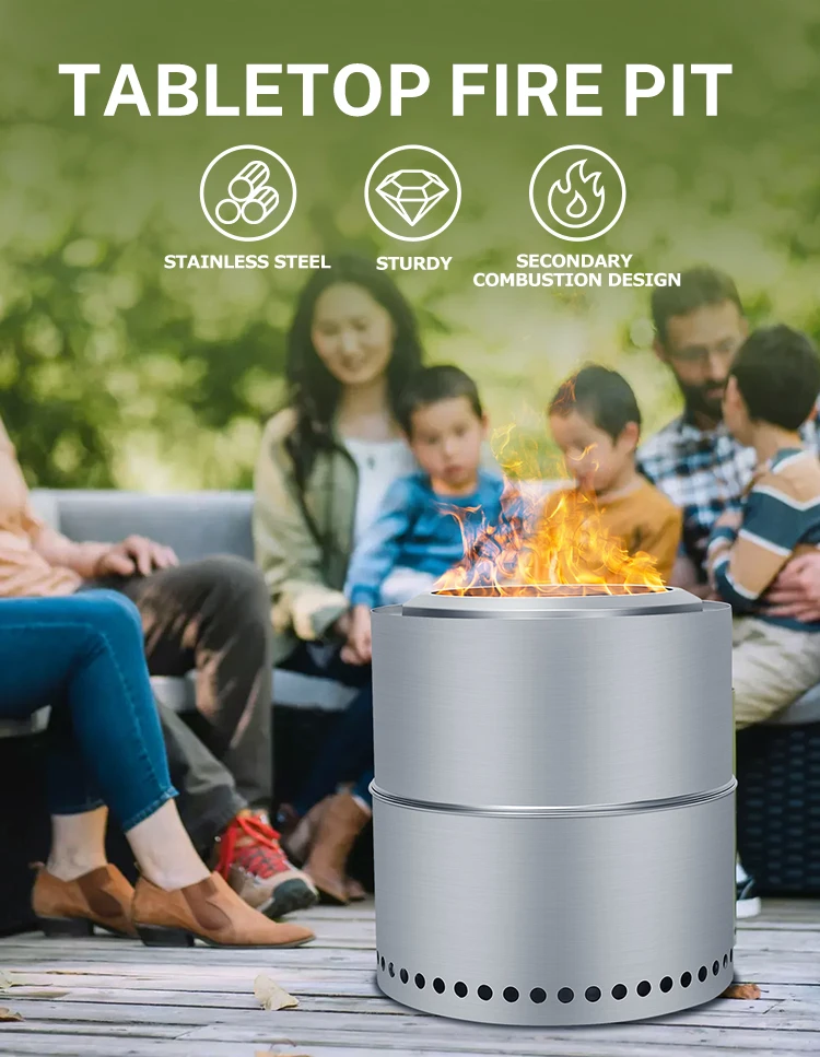 HOMFUL Outdoor Stainless Steel Fire Pit Portable Wood Burning Smokeless ...