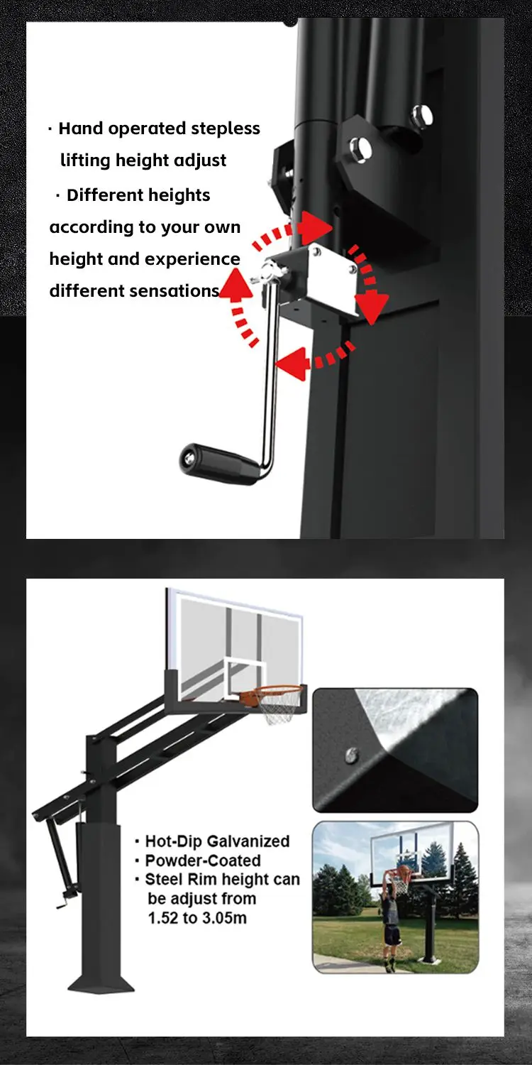 Outdoor In Ground Basketball Pole With Pole Padding Tempered Glass ...