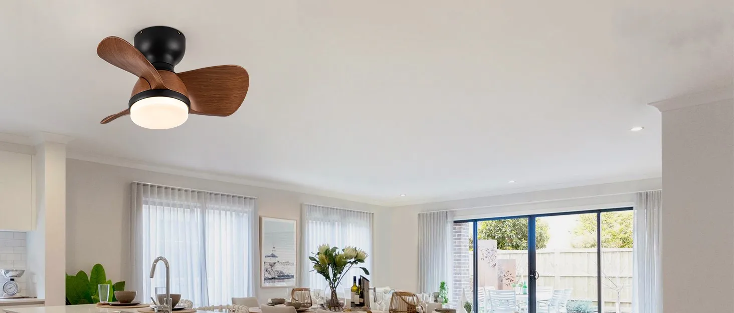 22 Inch Small Black Ceiling Fan With Lights,Modern Low Profile 3 Blade ...