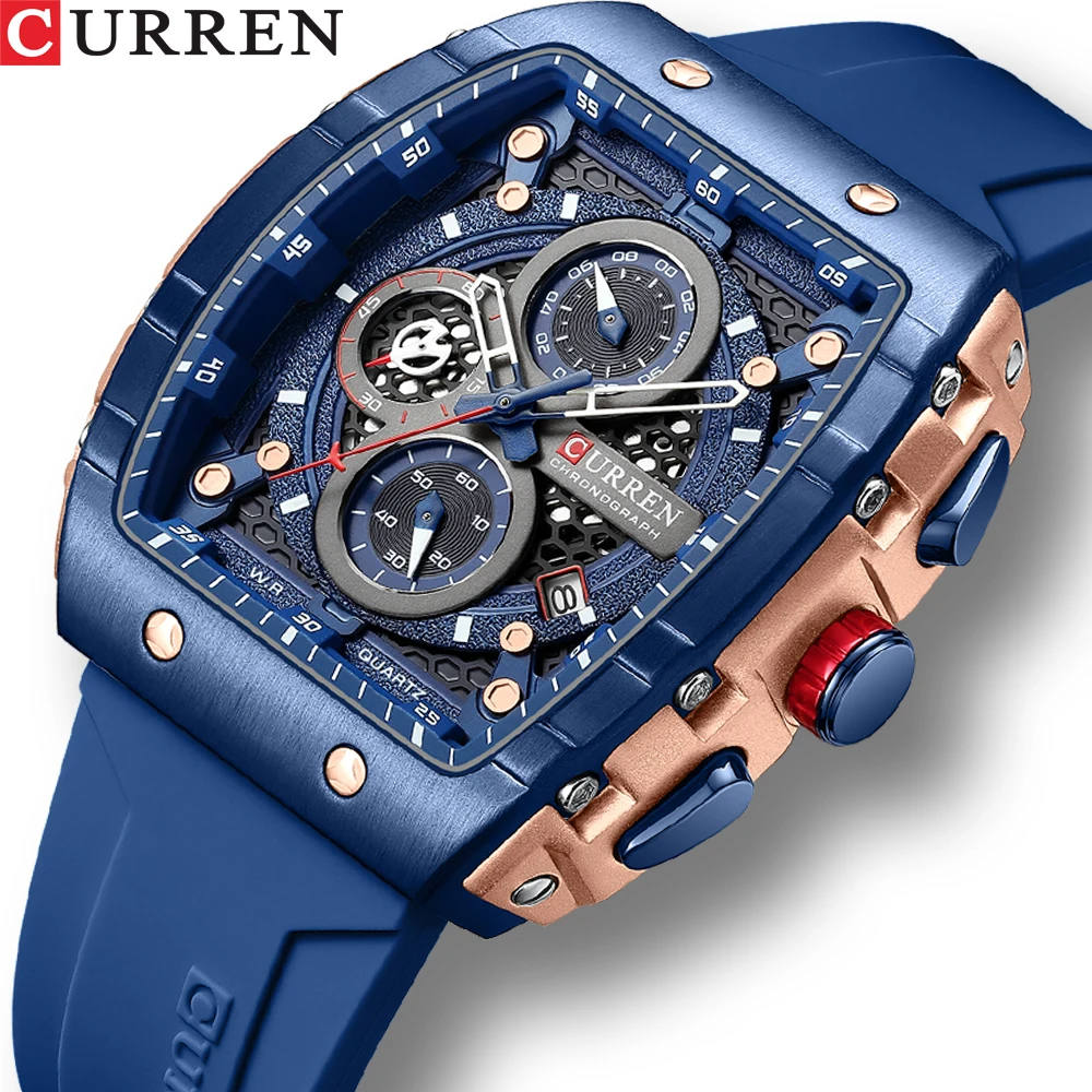 New Curren 8442 Sports Watches Square Hollow Design Quartz Wristwatches ...