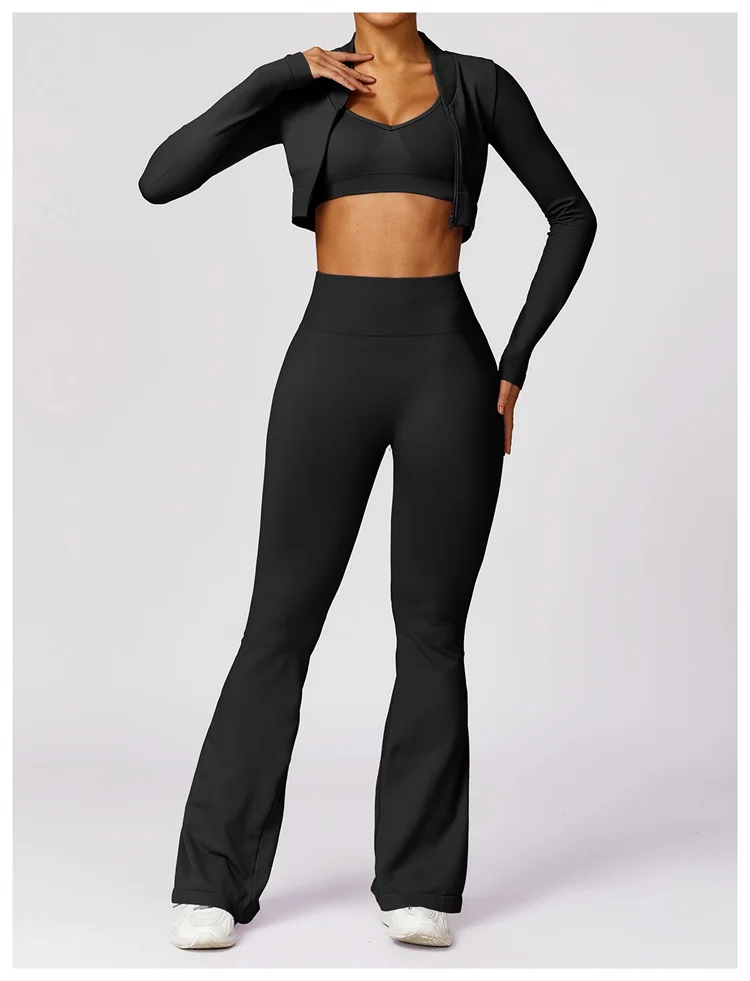 Seamless Female 2 Piece Gym Set Women Yoga Set Workout Tracksuit Fitness Sport Flared Pants Long ...