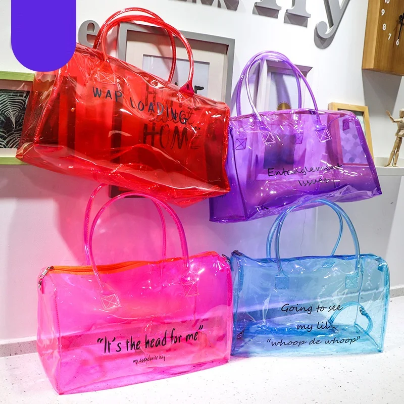 Custom Clear Pvc Weekend Overnight Tote Transparent Gym Bag Spend Da ...