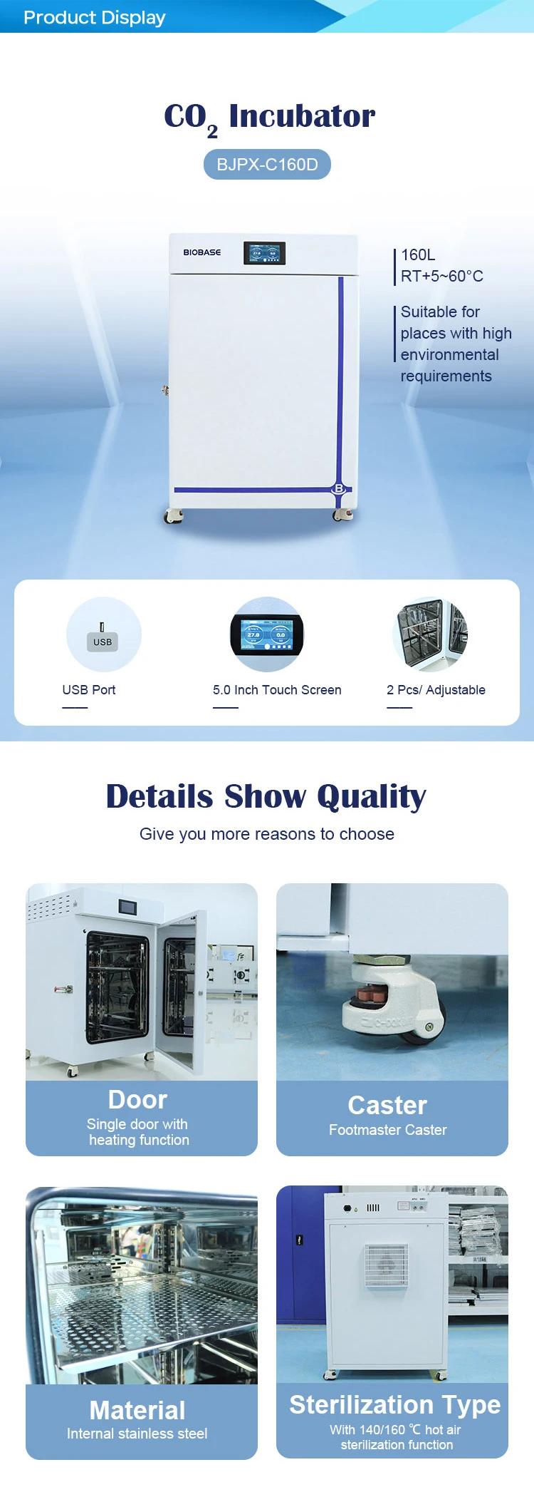 Biobase Co2 Incubator Vertical And Movable Water Tank Air Jscket Co2 ...