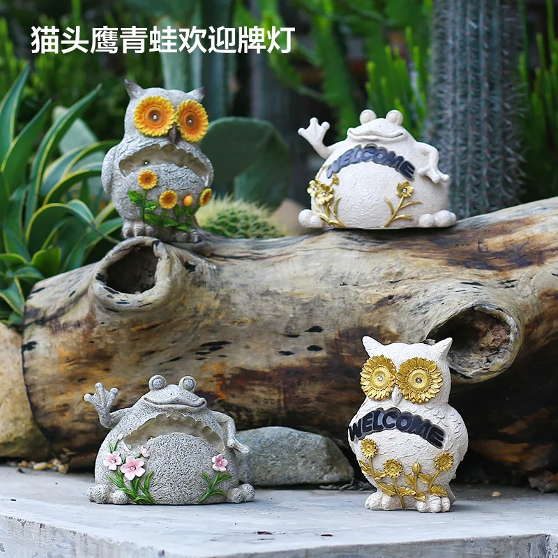 Outdoor Solar Light Resin Statues Decorations Welcome Garden Decoration ...
