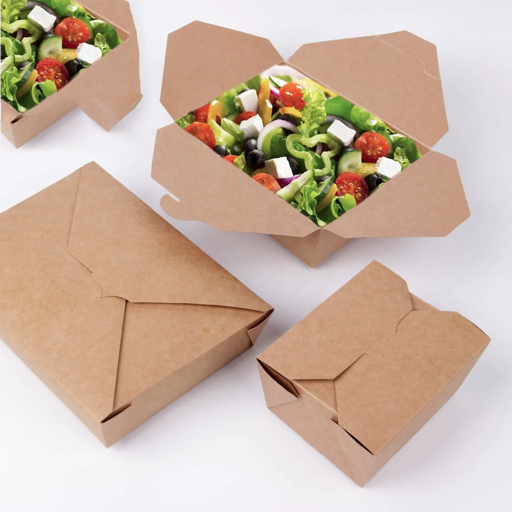Custom Disposable Kraft Paper Lunch Boxes with Chinese Brown UV Coating ...
