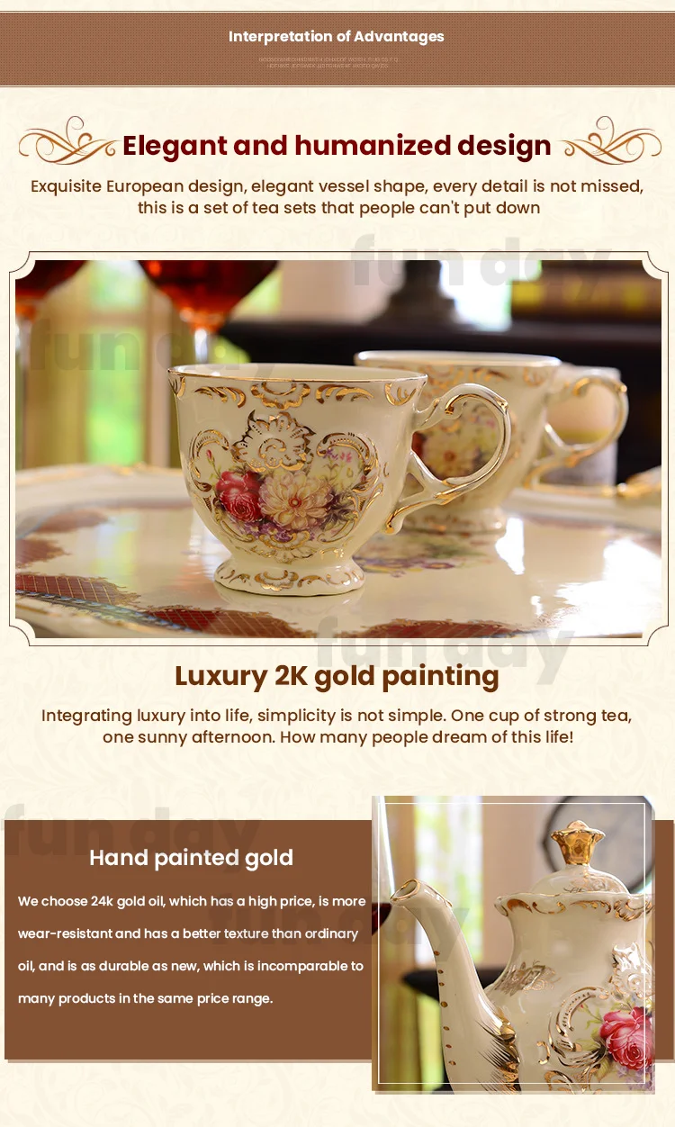 European Court Style Ceramic Tea Set With Tray British Afternoon Tea Set Coffee Cup Home Teapot ...