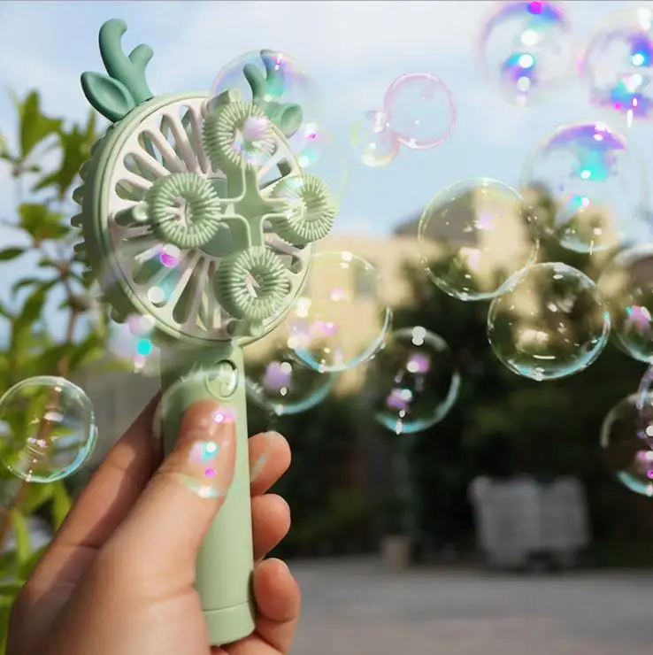 New Bubble Fan Mini Handheld Cartoon Rechargeable Stand Portable Silent ...