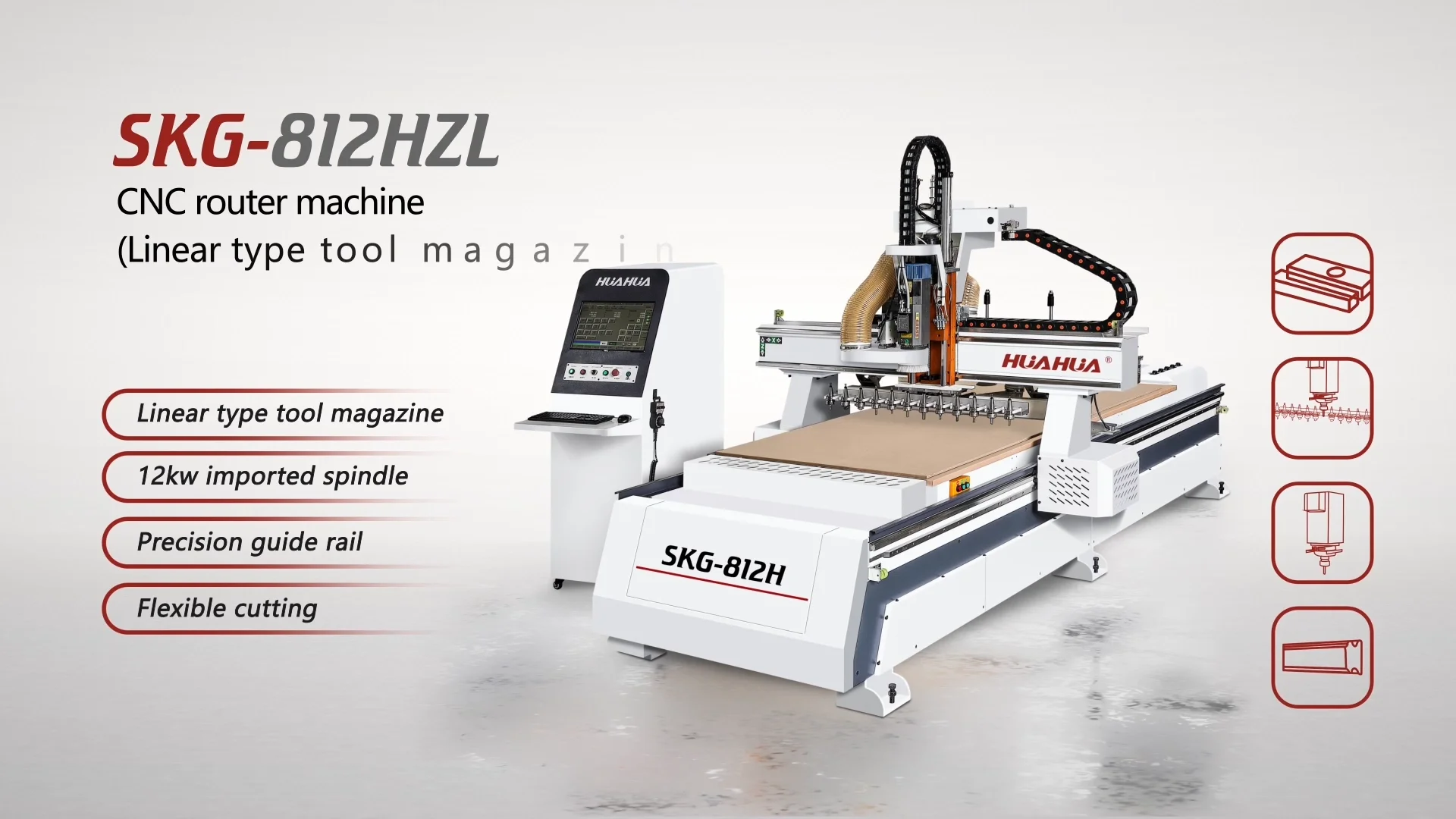 Huahua Linear Rail Ac Servo Motor Door Atc Syntec Controller 3 Axis 12 Tool Cnc Machine Wood ...