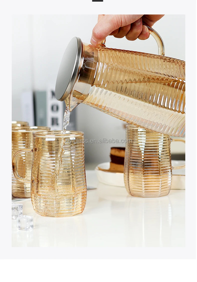 New Style Glass Water Pitcher With 4 Glasses High Borosilicate Glass ...