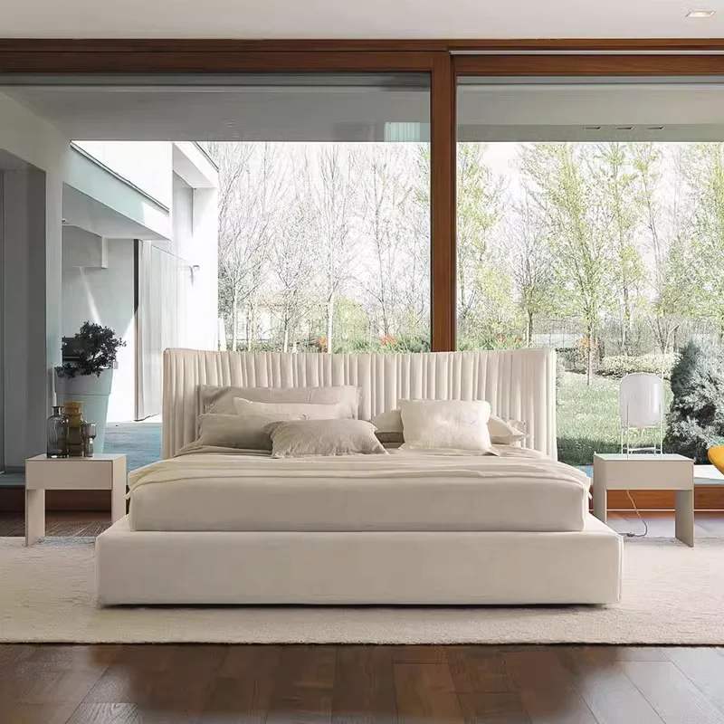 Italian Light Luxury Cloth Bed Nordic Wabi-sabi Minimalist Leather Bed ...