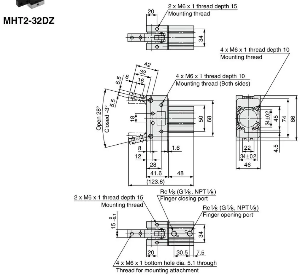 Clamp SMC Type Pneumatic Cylinder MHT2 - Compact & Efficient