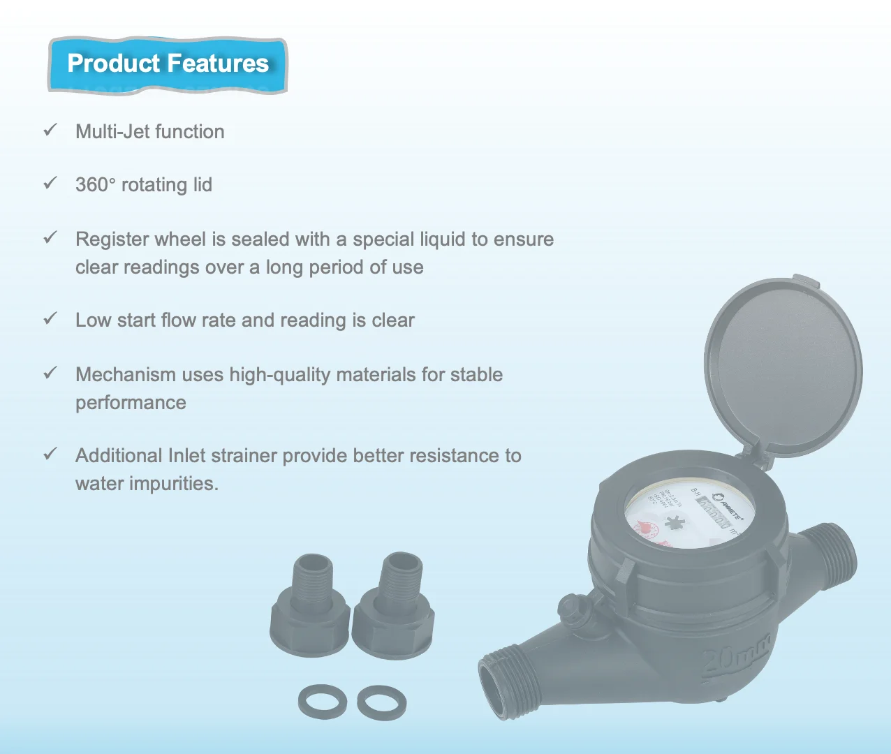Multi Jet Water Meter ISO4064 R160 15mm Brass Water Meter