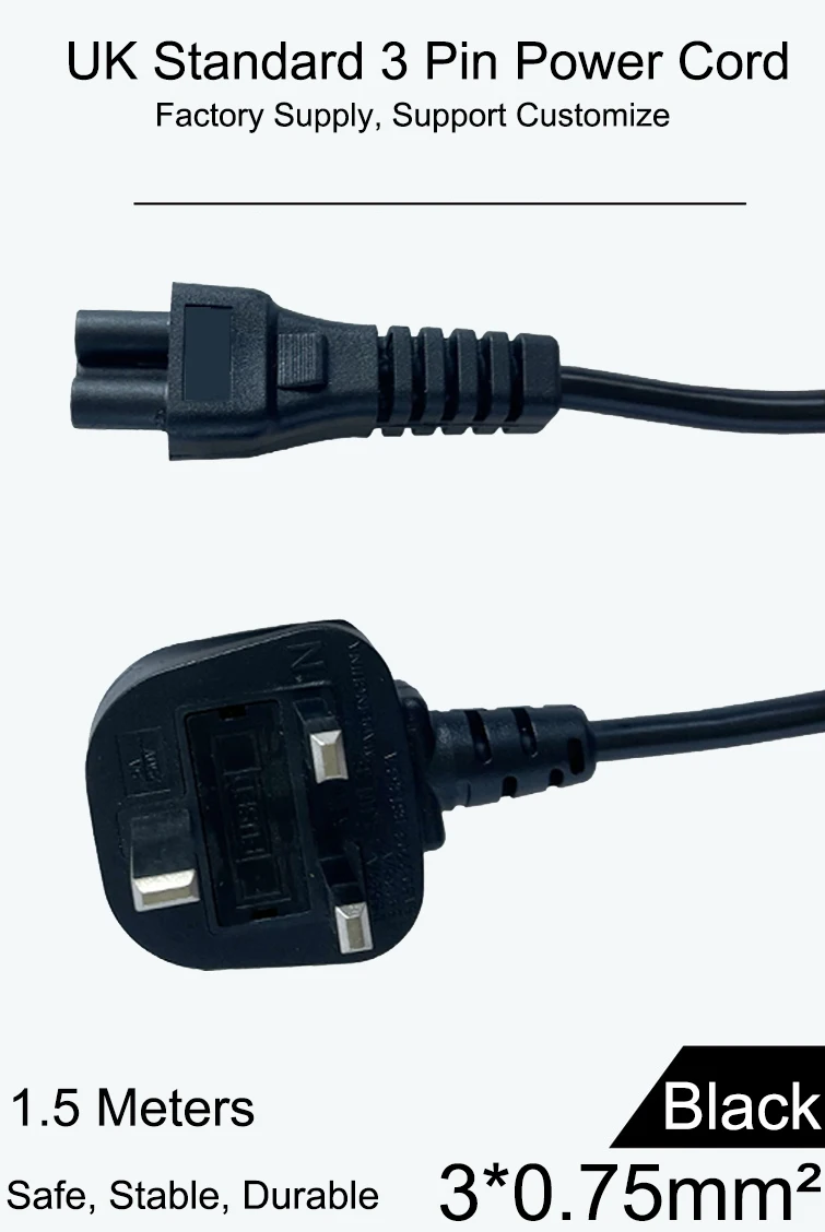 1.5m Uk Plug 3 Prong 1.2m Notebook Laptop Power Cable Power Supply ...
