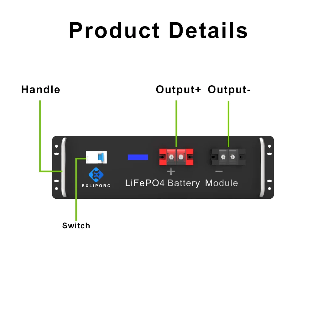 EXLIPORC Rack Mount Lithium Iron Phosphate (LiFePO4) 12.8V 100Ah ...