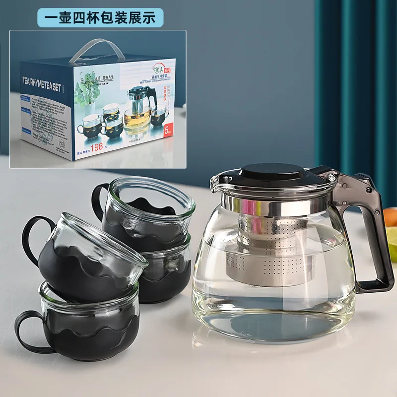1000ml New Product Glass Bubble Teapot Set With 4 Double Wall Tea Cups ...