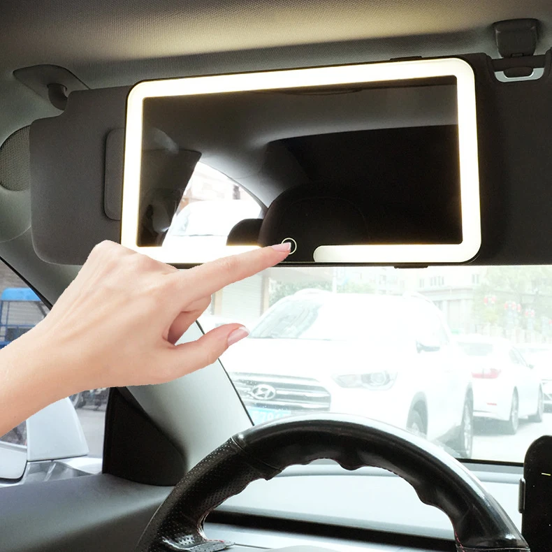 Car Visor Vanity Mirror Rechargeable LED Light Makeup Mirror for All ...