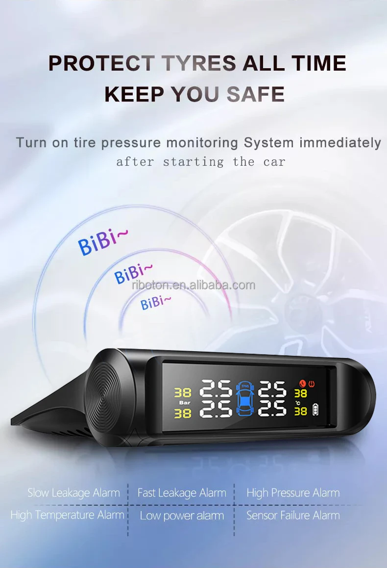 Portable Real Time Tire Pressure Monitoring System Solar Hd Screen Internal And External Support