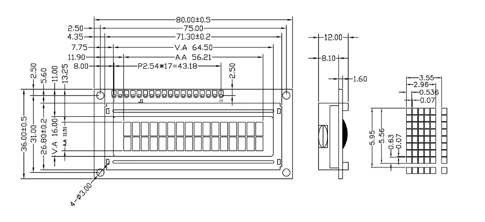 Character Lcd 1602 16x2 2x16 Lcd With Rgb Backlight Size:80x36 Mm - Buy ...