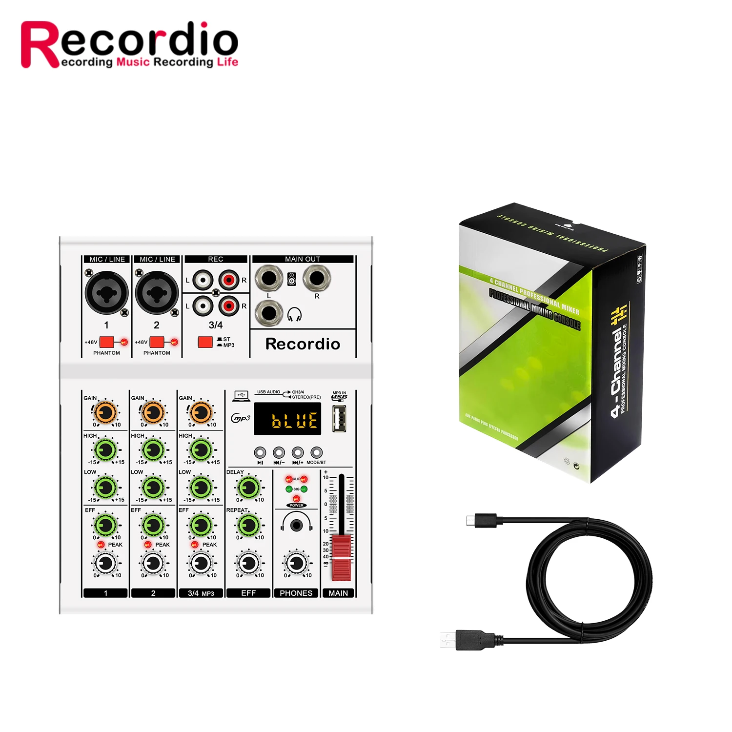 Gax-a4 Professional 4 Channel Sound Audio Console Mixer Usb Effector ...