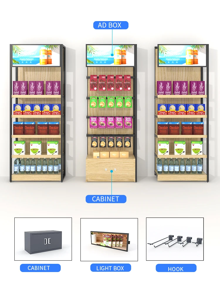 Factory Supplier Steel-wood Supermarket Shelves Multi-faceted Storage ...