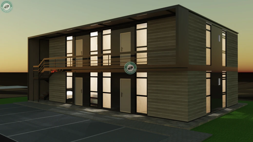 Modular Apartment Building - 4 Units, 2 Storey Hotel Plans