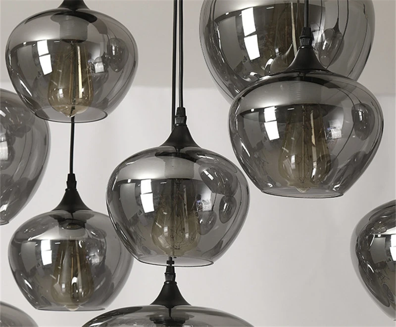 Modern Grey Glass LED Pendant Lights for Living Room Decor