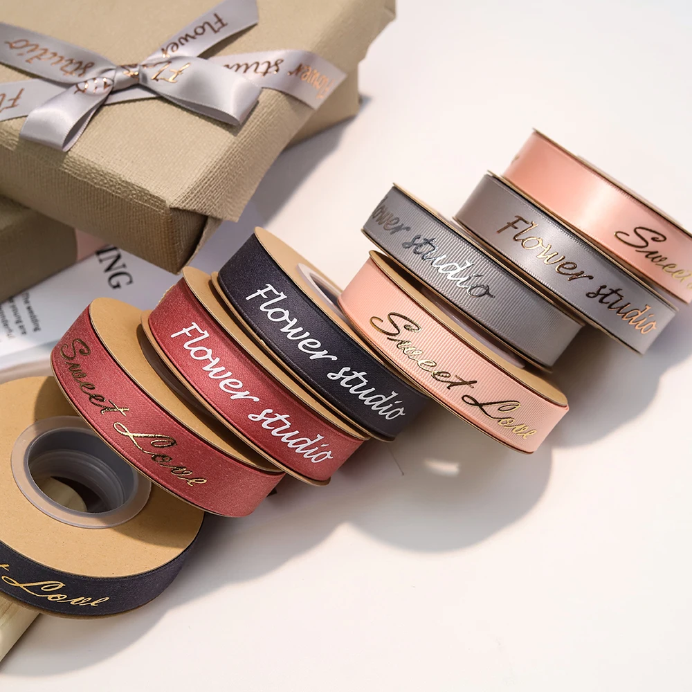 Lude Custom Satin Personalised Ribbon Brand Name Embossed Gold Logo ...