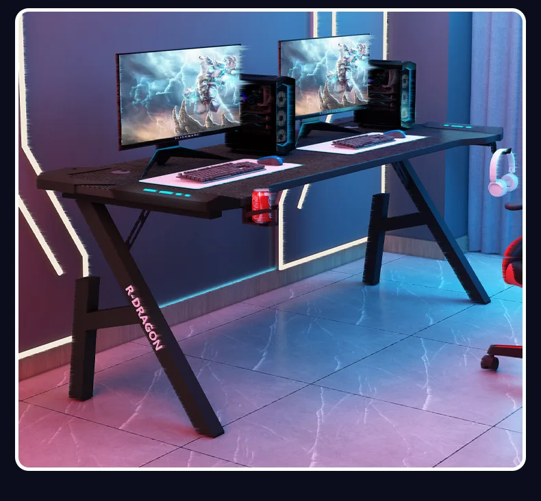 Customizable RGB LED Gaming PC Table with Adjustable Height & Foldable ...