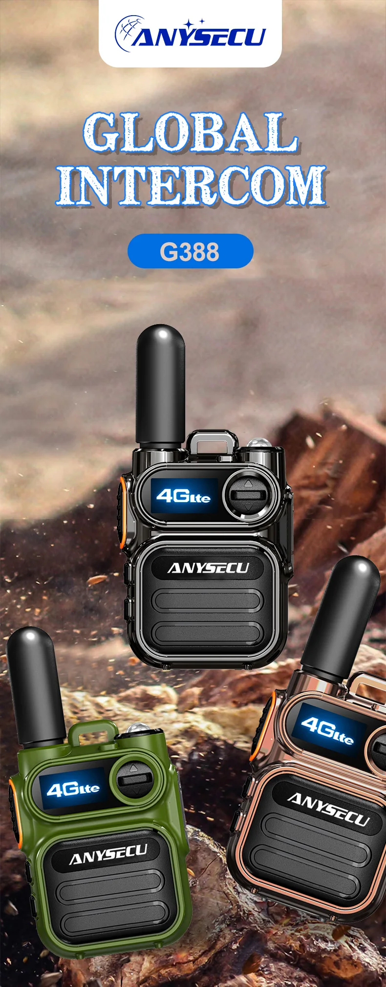 Anysecu New 4G POC Network Radio Sim Card Radio Unlimited Talk Range ...