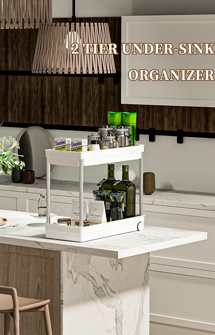 2 Tier Slide-out Storage Box Kitchen Pull-out Kitchen White Storage ...